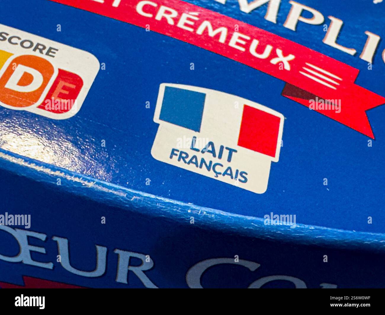 French milk label on a cheese box Stock Photo - Alamy