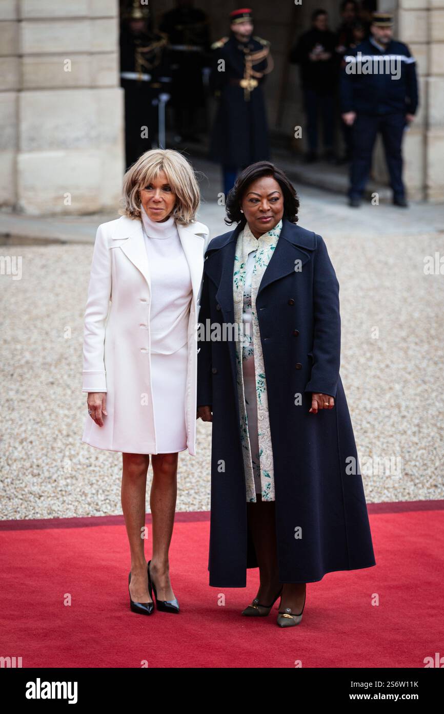 Paris, France. 16th Jan, 2025. French First Lady Brigitte Macron (L ...
