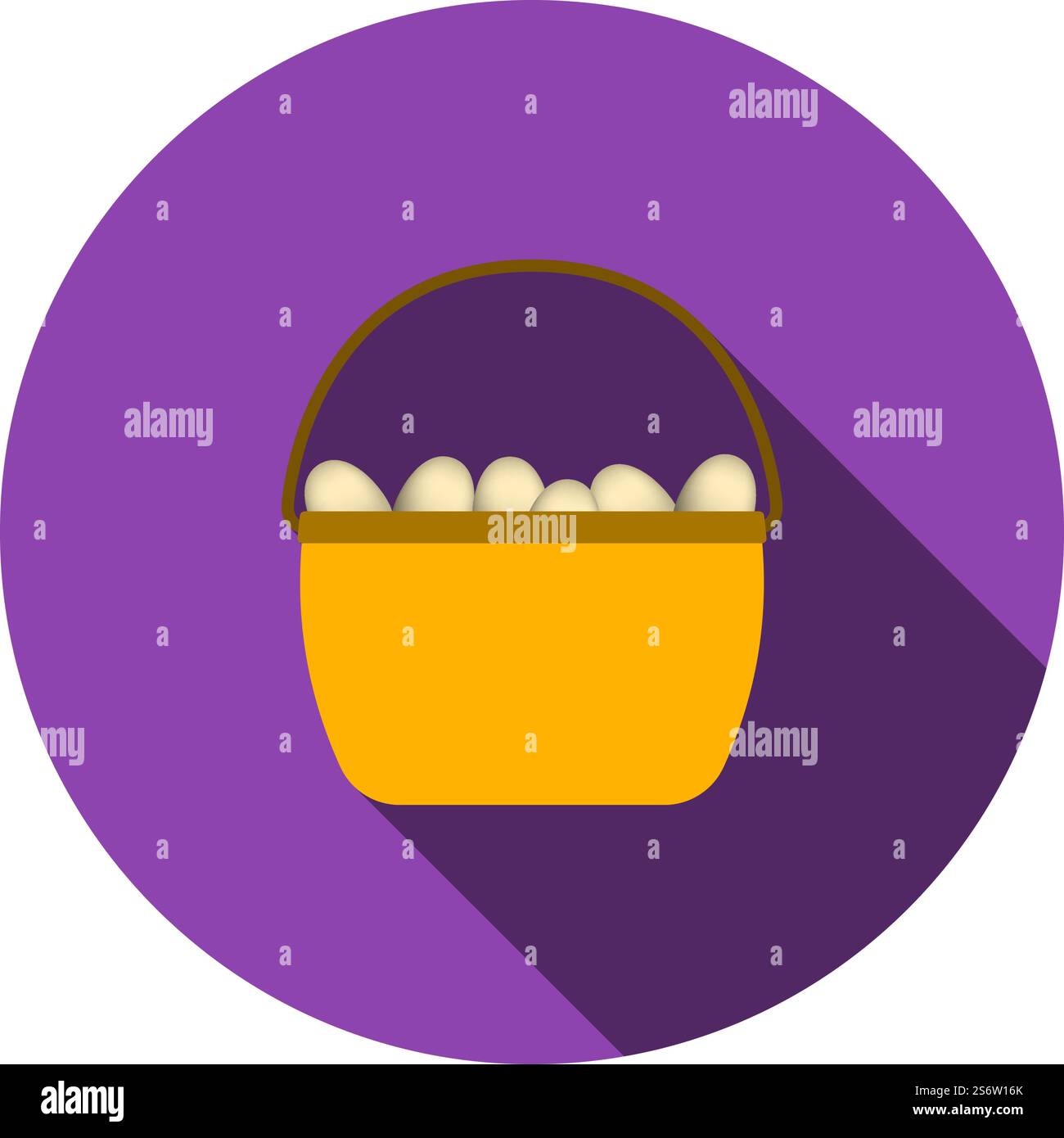 Easter Basket With Eggs Icon. Flat Circle Stencil Design With Long ...