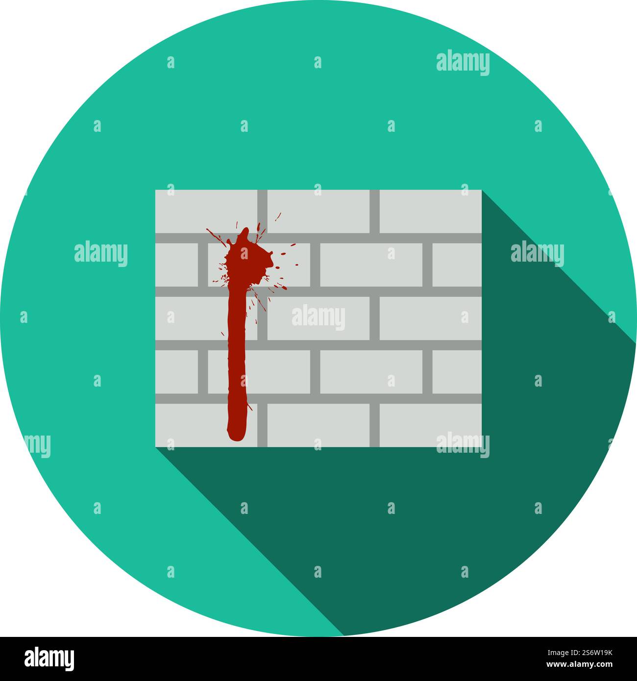 Blood On Brick Wall Icon. Flat Circle Stencil Design With Long Shadow ...