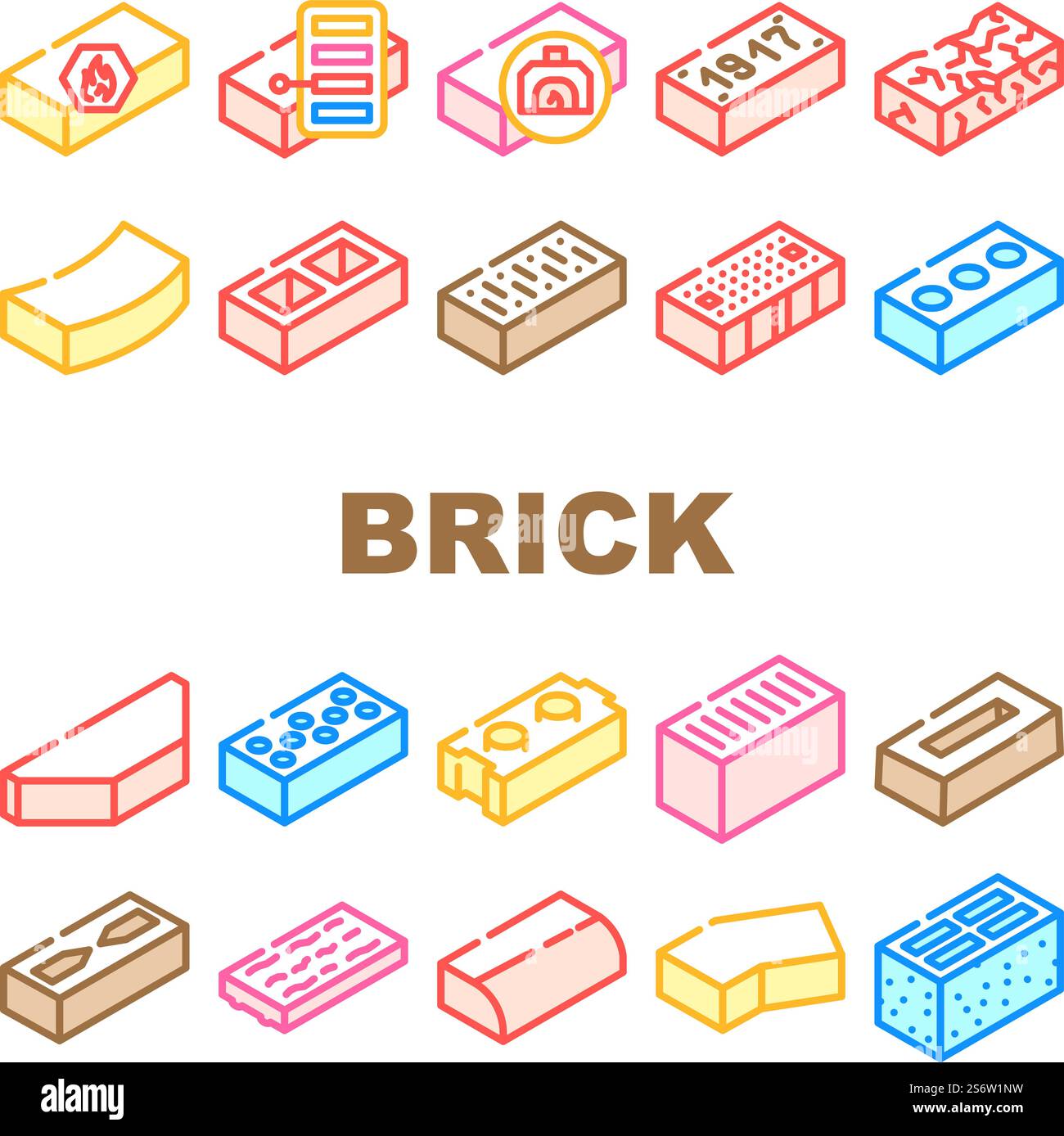 Brick For Building Construction Icons Set Vector. Refractory And ...
