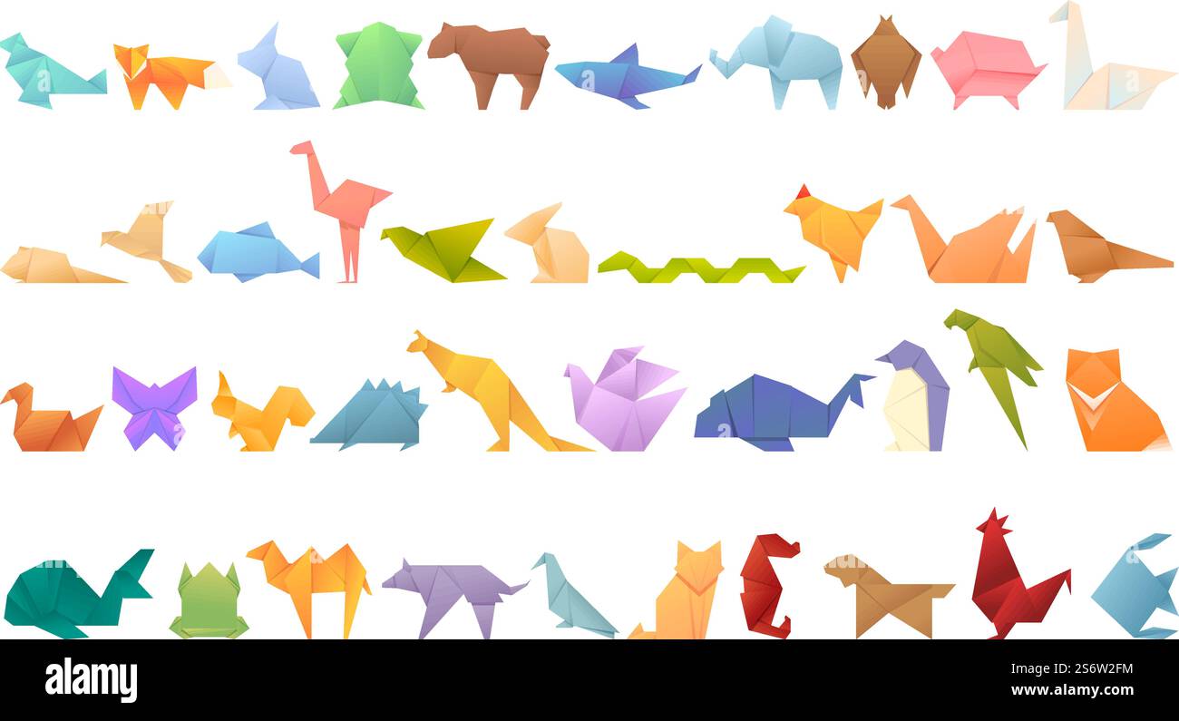 Origami animals icons set cartoon vector. Paper fish. Polygon geometric ...