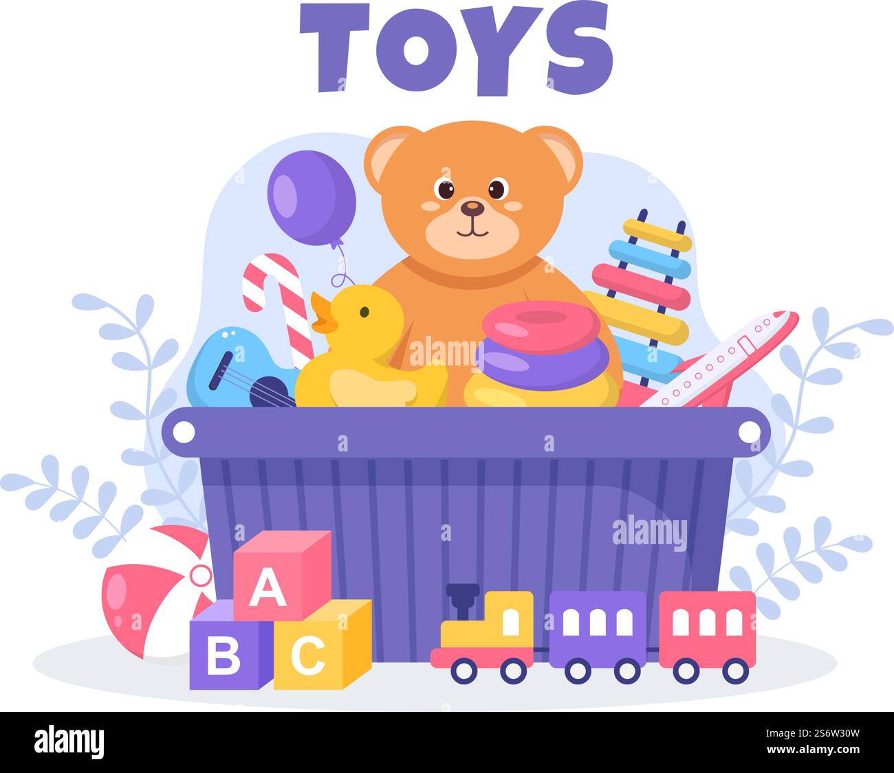 Cute Kids Toy Box Full at Kindergarten in Flat Cartoon Style ...