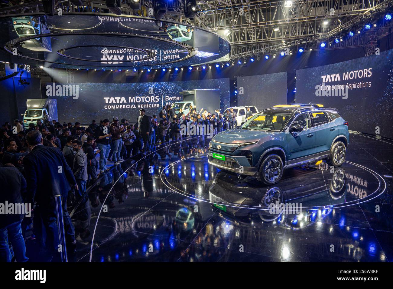 Tata Motors showcases TATA Harrier EV car during the Bharat Mobility ...