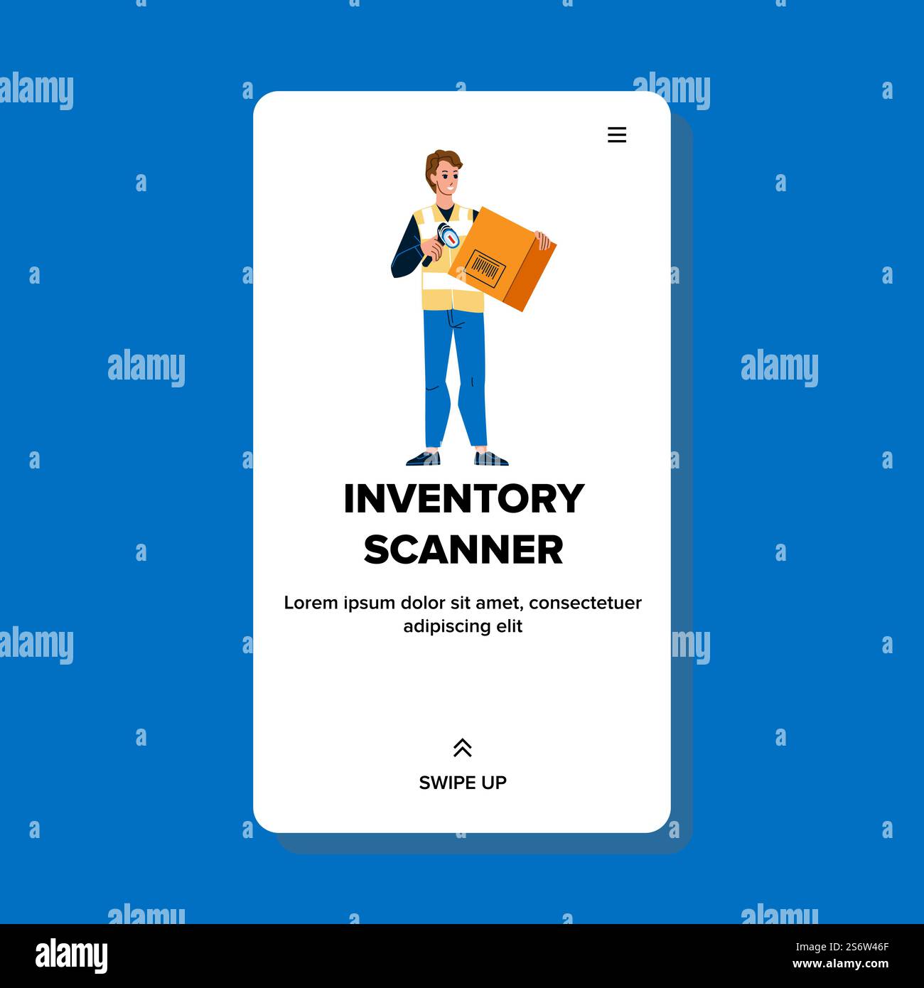 Inventory Scanner Device Using Delivery Man Vector. Inventory Scanner ...