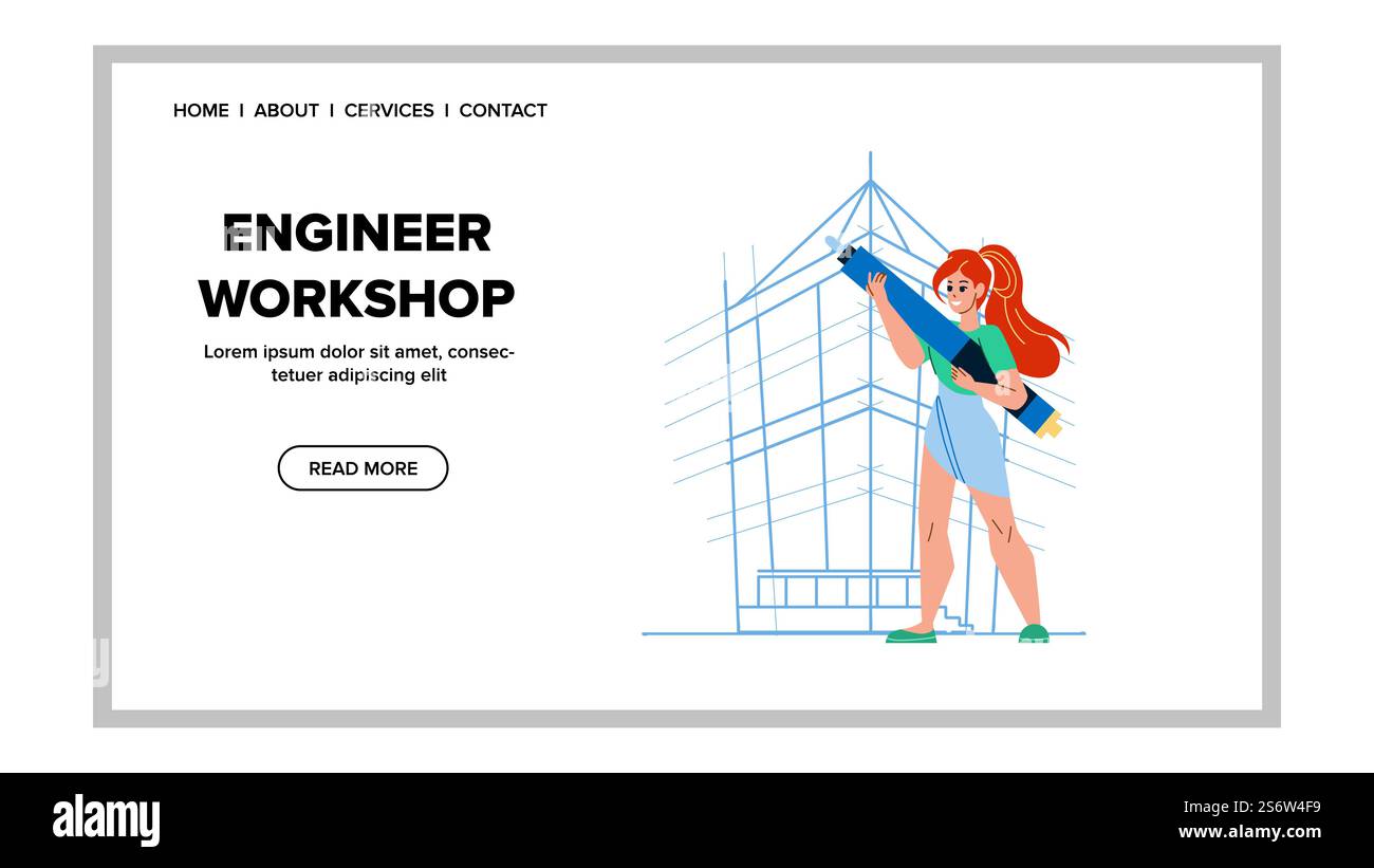 Engineer Workshop For Create Construction Vector. Young Woman Designer ...