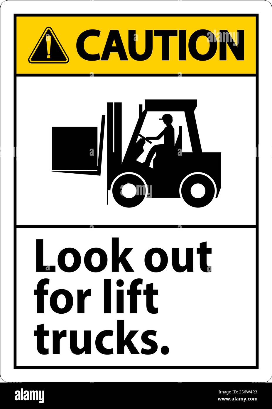 Caution Look Out For Lift Trucks Sign On White Background Stock Vector ...