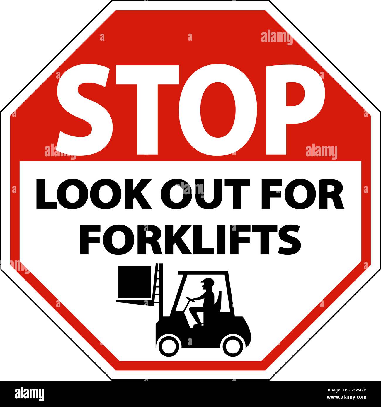 Stop Look Out For Forklifts Sign On White Background Stock Vector Image ...