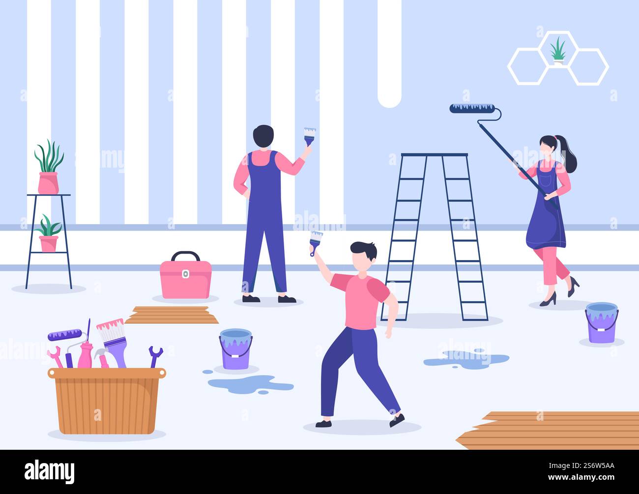 Home Renovation or Repair with Construction Tools, Laying Floor Tiles ...