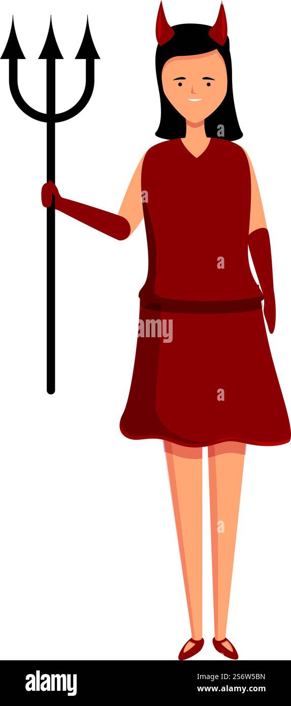 Girl devil fork costume icon cartoon vector. Cute kid. Party children ...