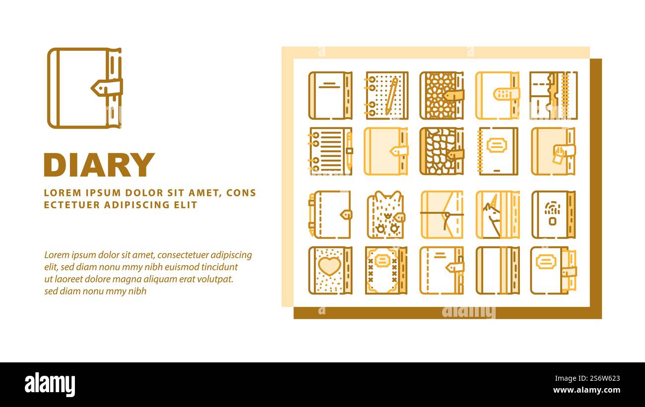 Diary Paper Stationery Accessory Landing Web Page Header Banner ...