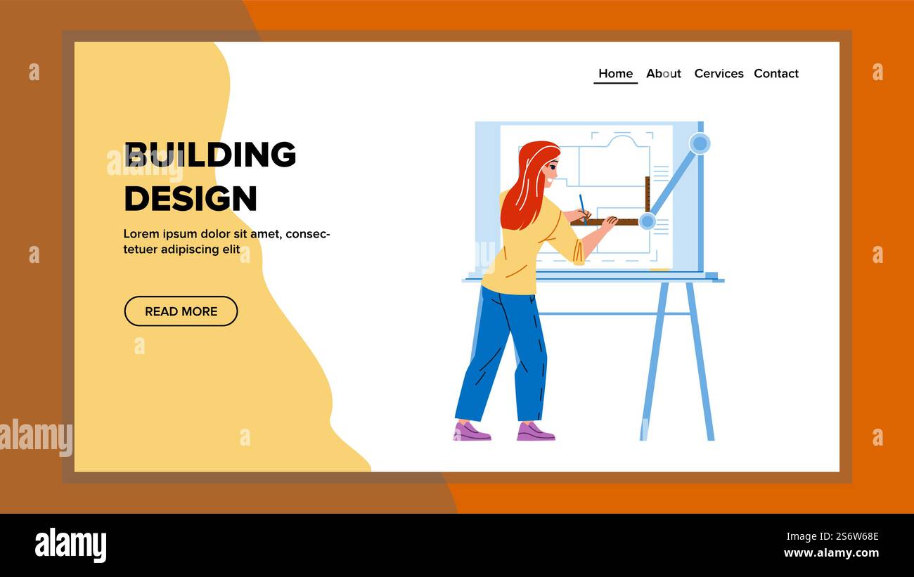 Building Design Developing Woman Architect Vector. Building Design ...