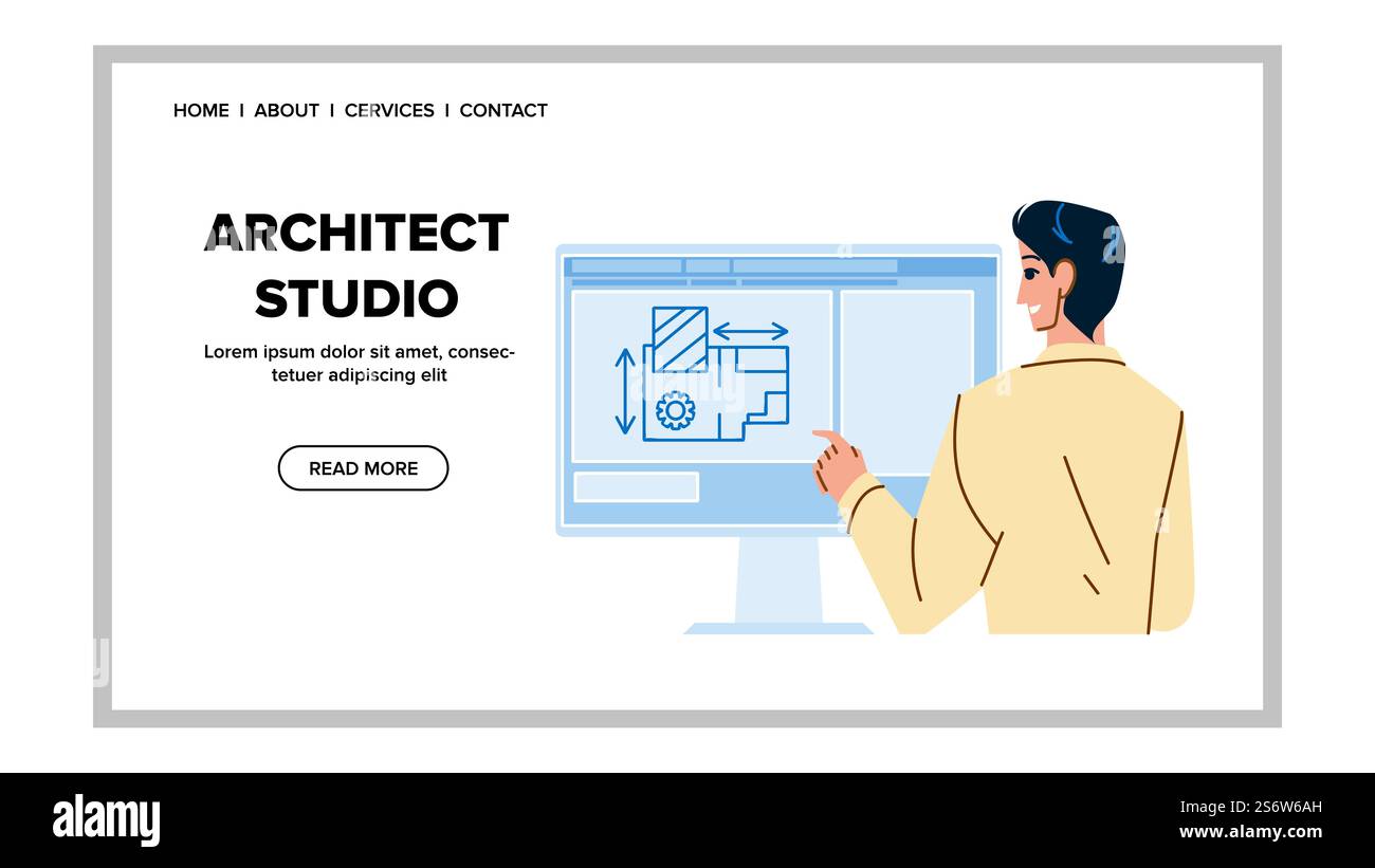 Architect Studio Worker Develop Exterior Vector. Designer Working At ...