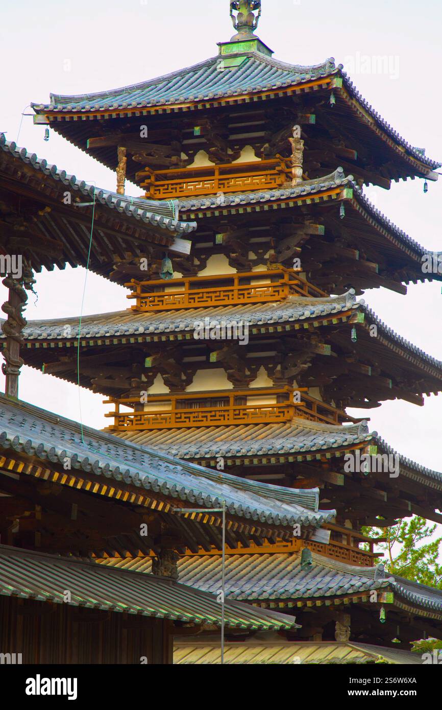 Japan, Nara, Horyuji Temple, Five-storied Pagoda, Goju-no-To Stock ...