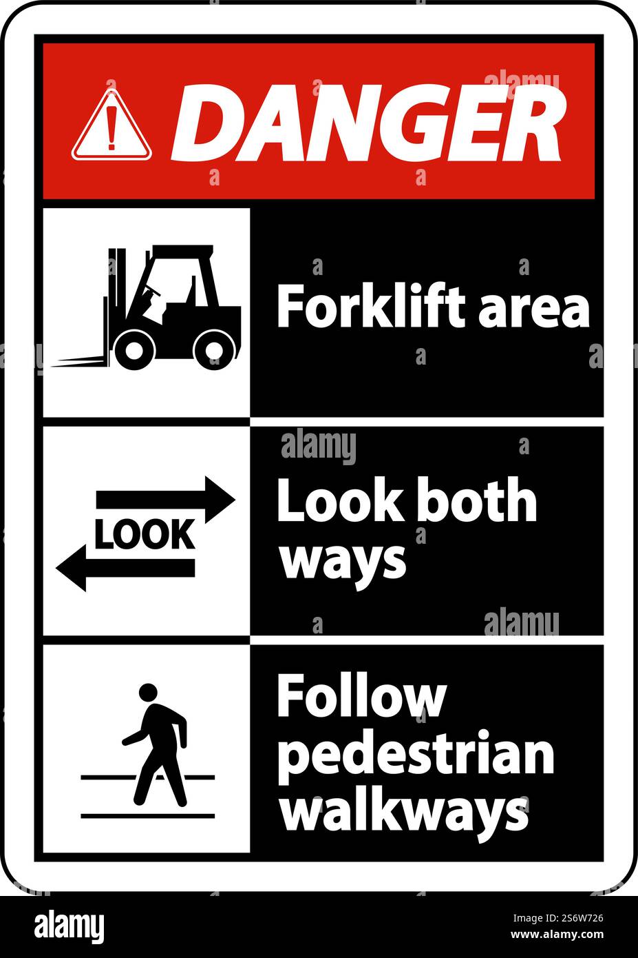 Forklift Area Look Both Ways Sign On White Background Stock Vector ...