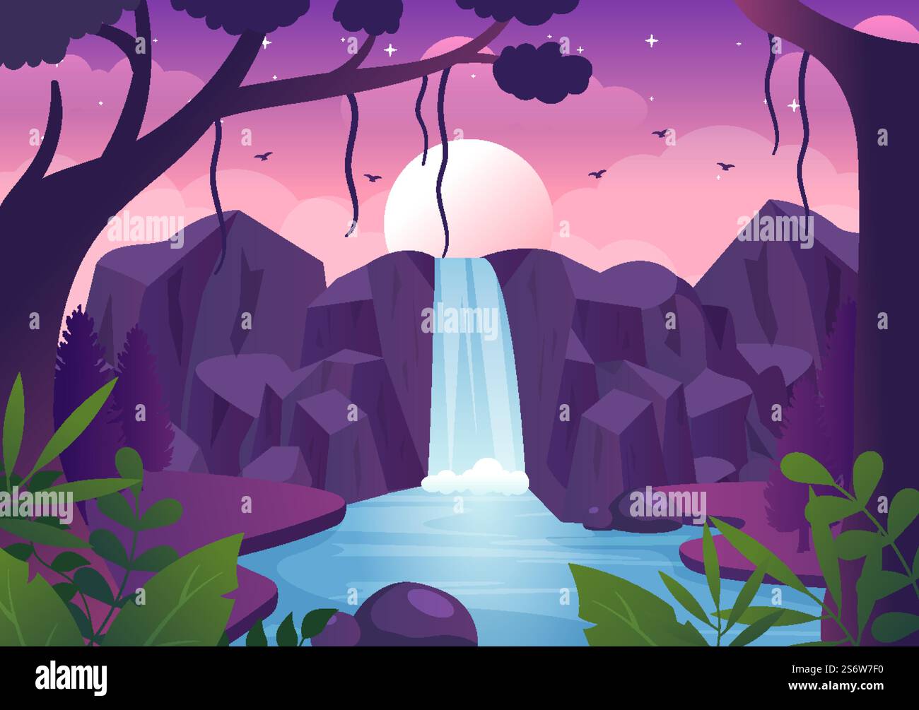 Waterfall Jungle Landscape of Tropical Natural Scenery with Cascade of Rocks, River Streams or ...