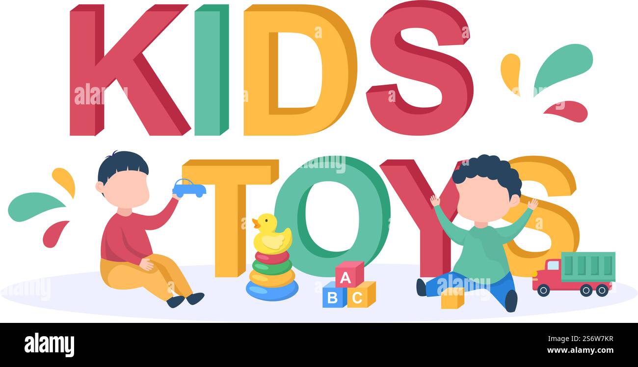Cute Children Playing with Various Toy at Kindergarten in Flat Cartoon ...