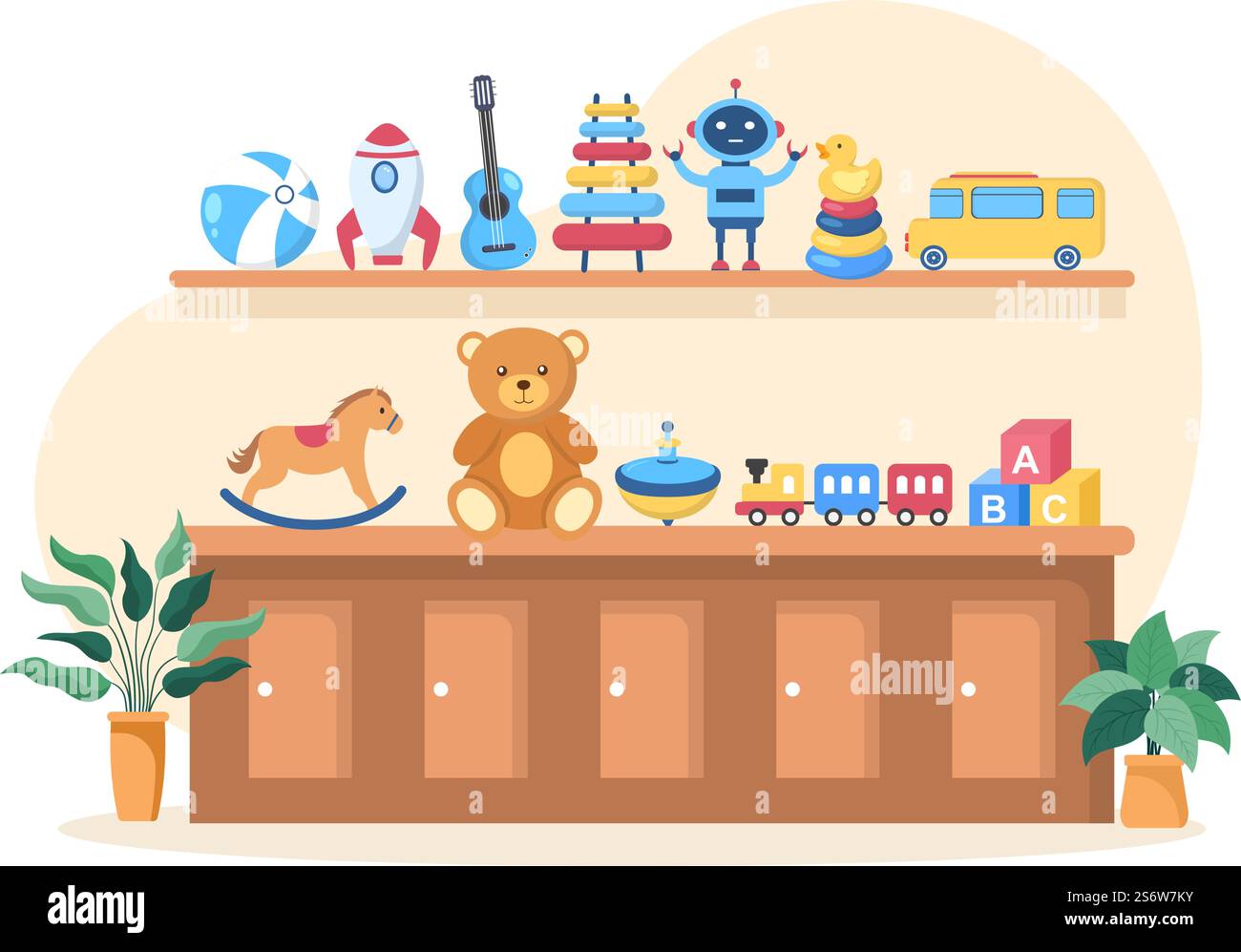 Cute Kids Toy Box Full at Kindergarten in Flat Cartoon Style ...
