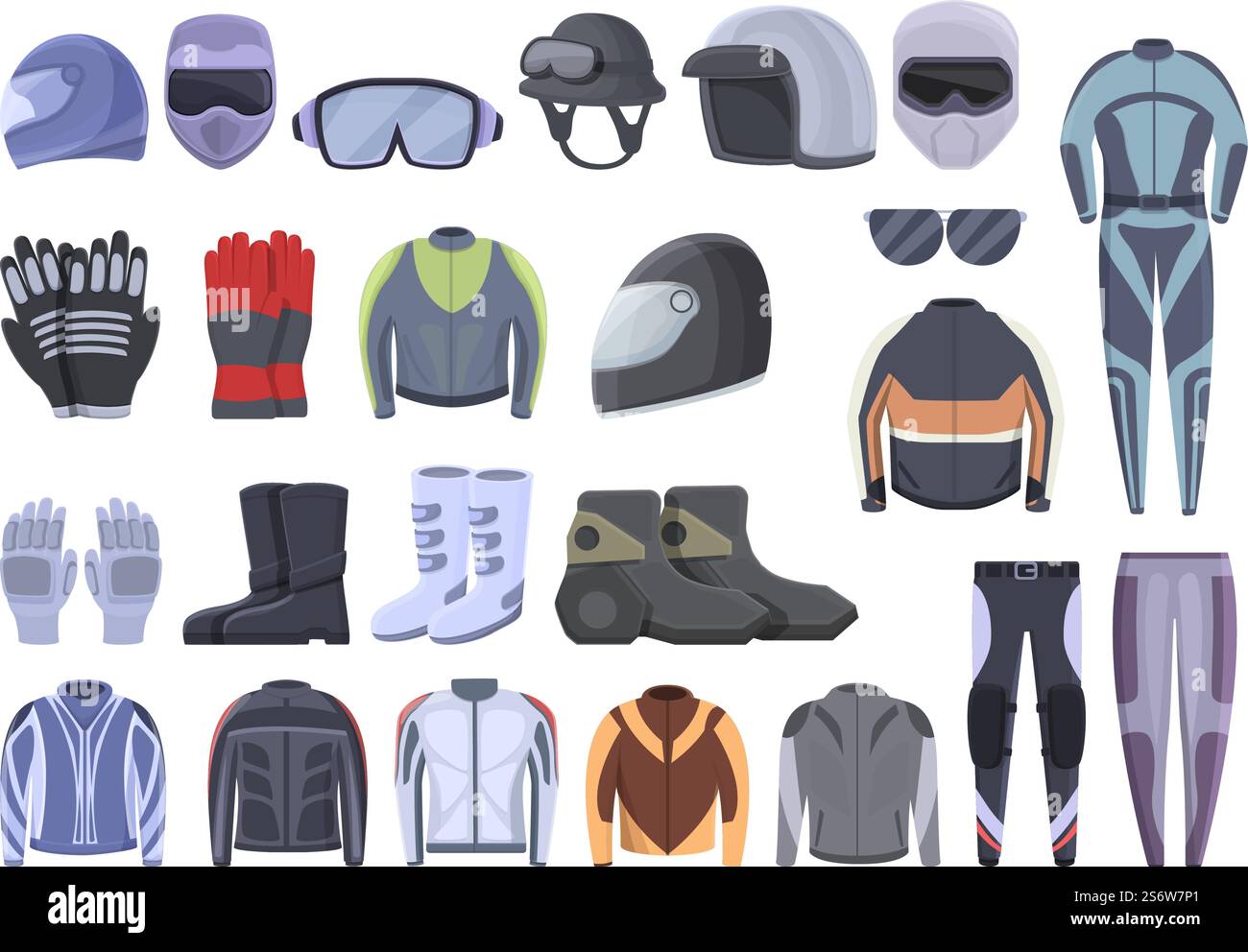Biker clothes icons set cartoon vector. Motorcycle gear. Biker ...