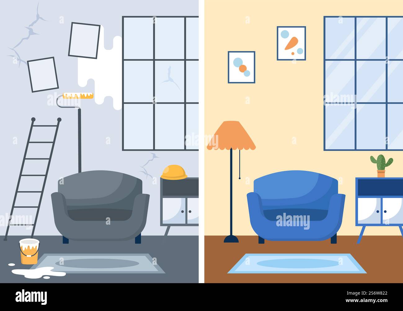 Home Renovation or Repair with Construction Tools, Laying Floor Tiles ...