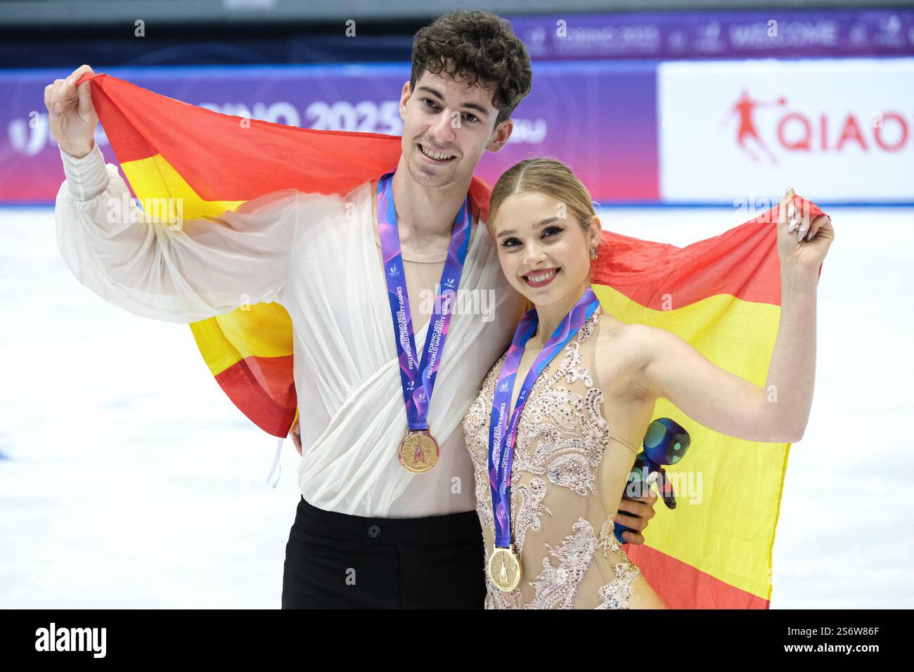 Asaf Kazimov (ESP) (L) and Sofia Val (ESP) (R) at the Ice Dance Free ...