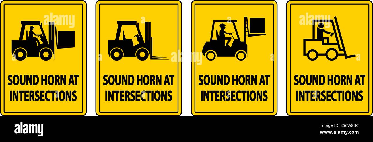 Sound Horn At Intersections Label Sign On White Background Stock Vector ...