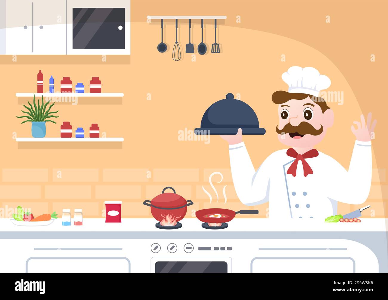 Professional Chef Cartoon Character Cooking Illustration with Different ...