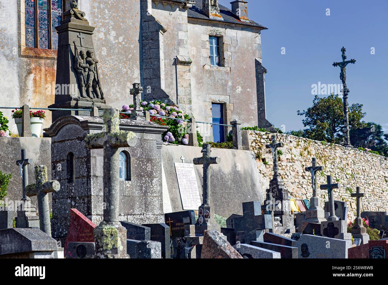 France, Ouessant Island, 29, Lampaul, the cemetery, with, top left, the ...