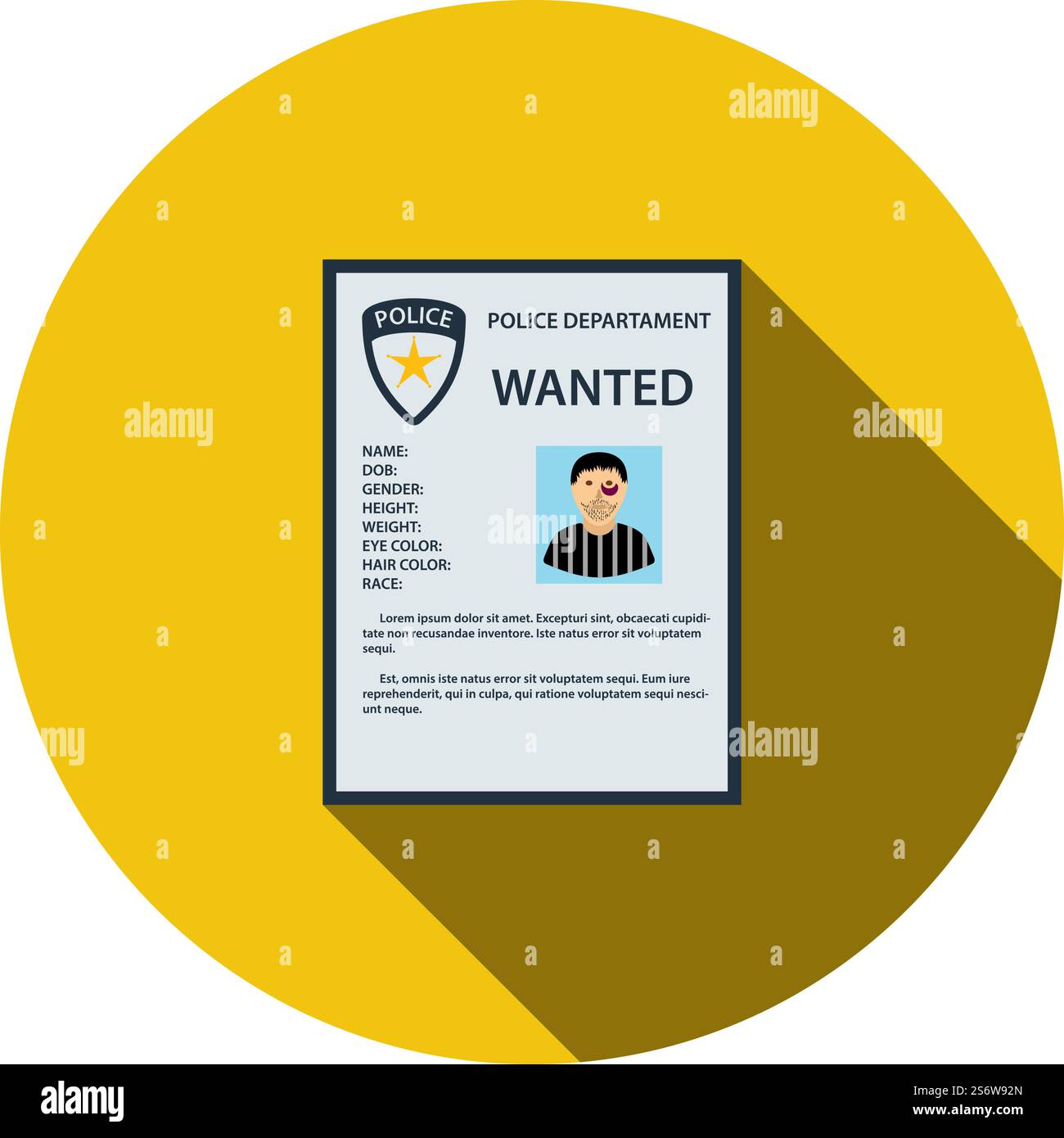 Wanted Poster Icon. Flat Circle Stencil Design With Long Shadow. Vector ...
