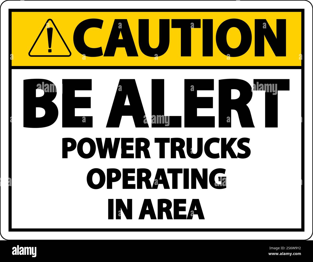 Caution Power Trucks Operating Sign On White Background Stock Vector ...