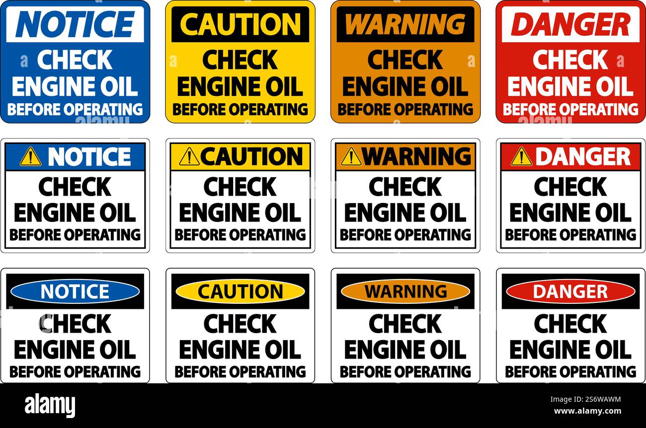 Check Oil Before Operating Label Sign On White Background Stock Vector ...