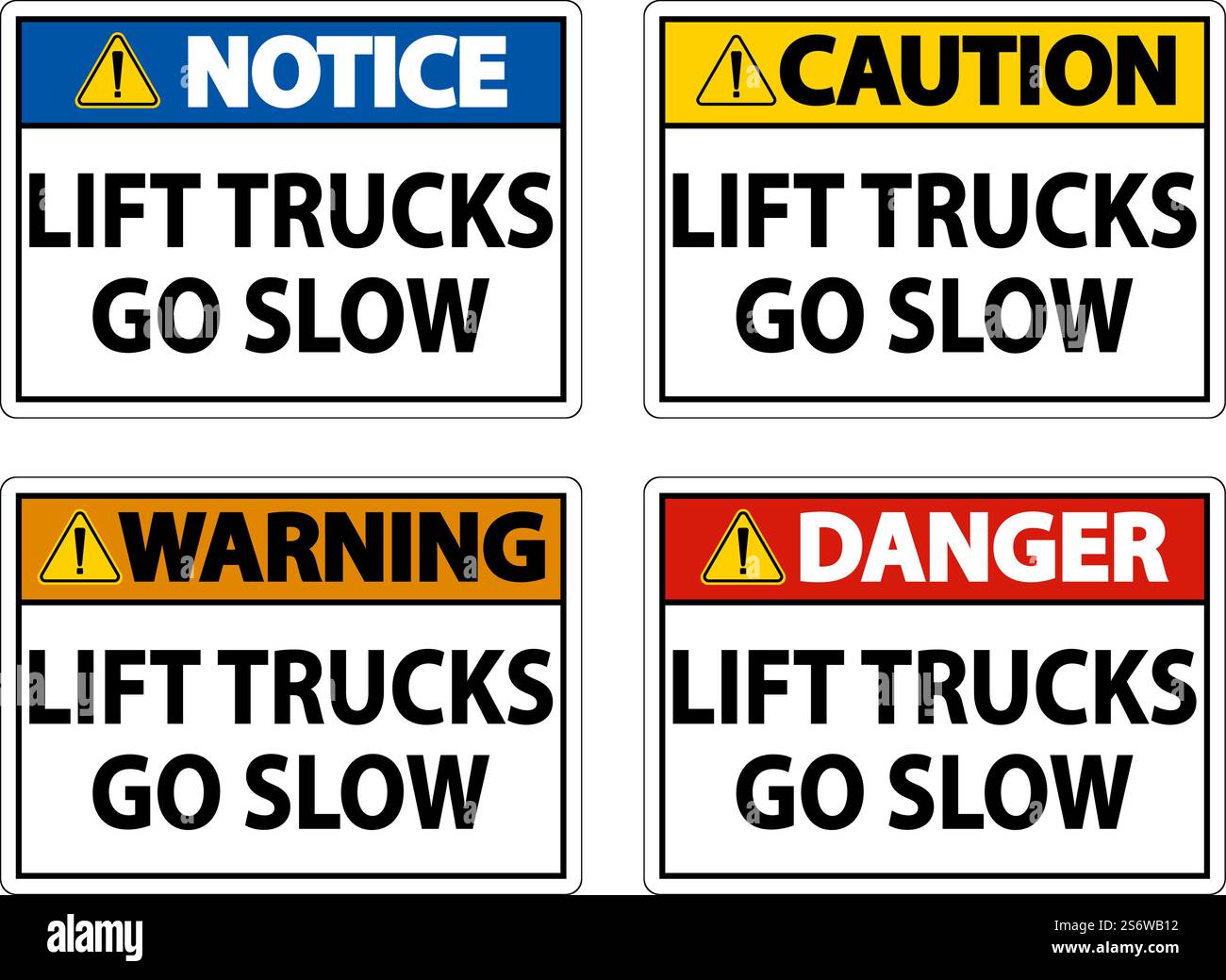 Caution Lift Trucks Go Slow Sign On White Background Stock Vector Image ...