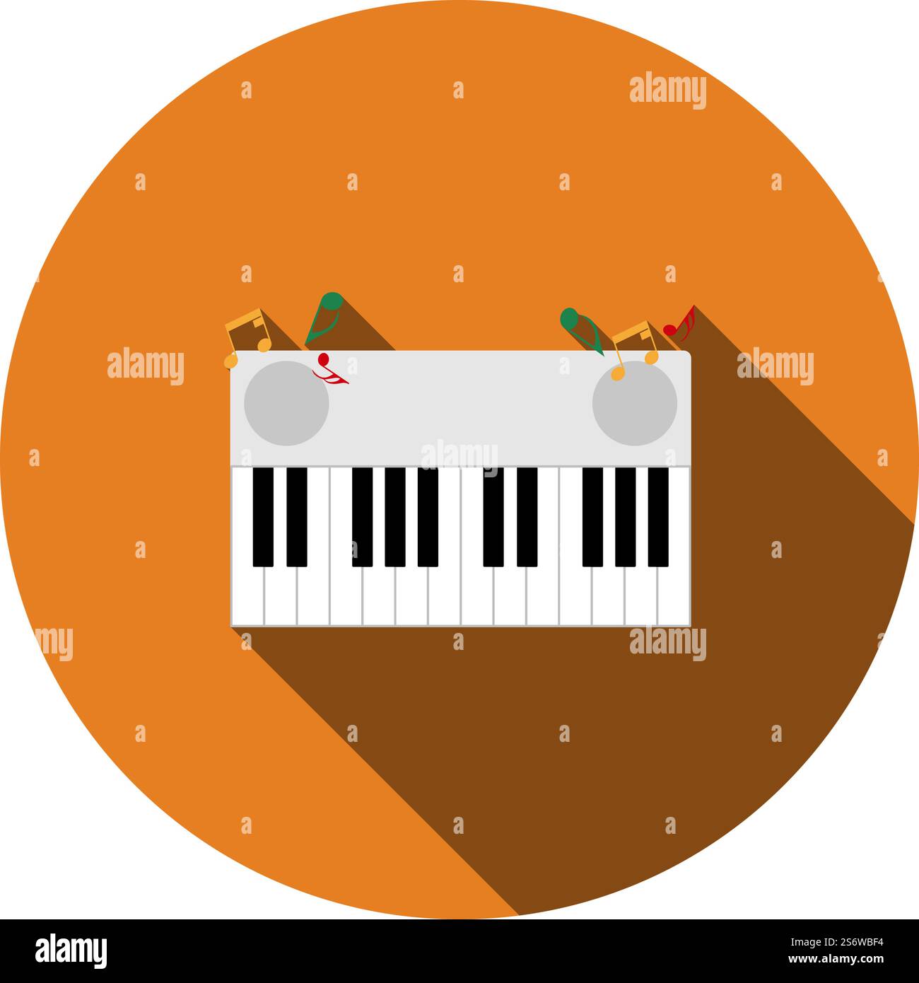 Piano Keyboard Icon. Flat Circle Stencil Design With Long Shadow ...