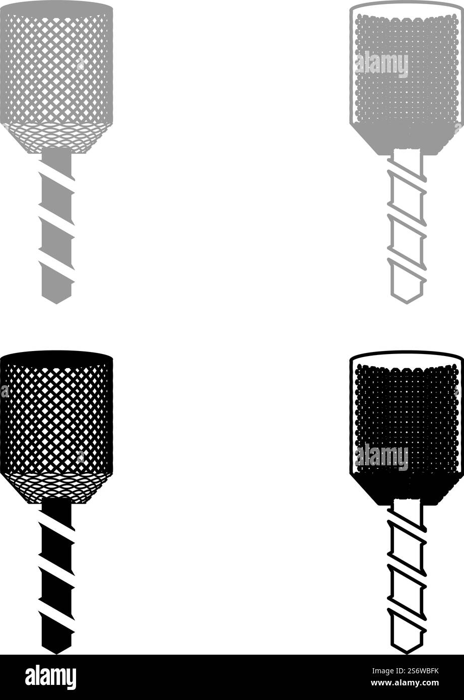 Drill bit auger in head drilling tool Milling machine spindle CNC factory set icon grey black ...