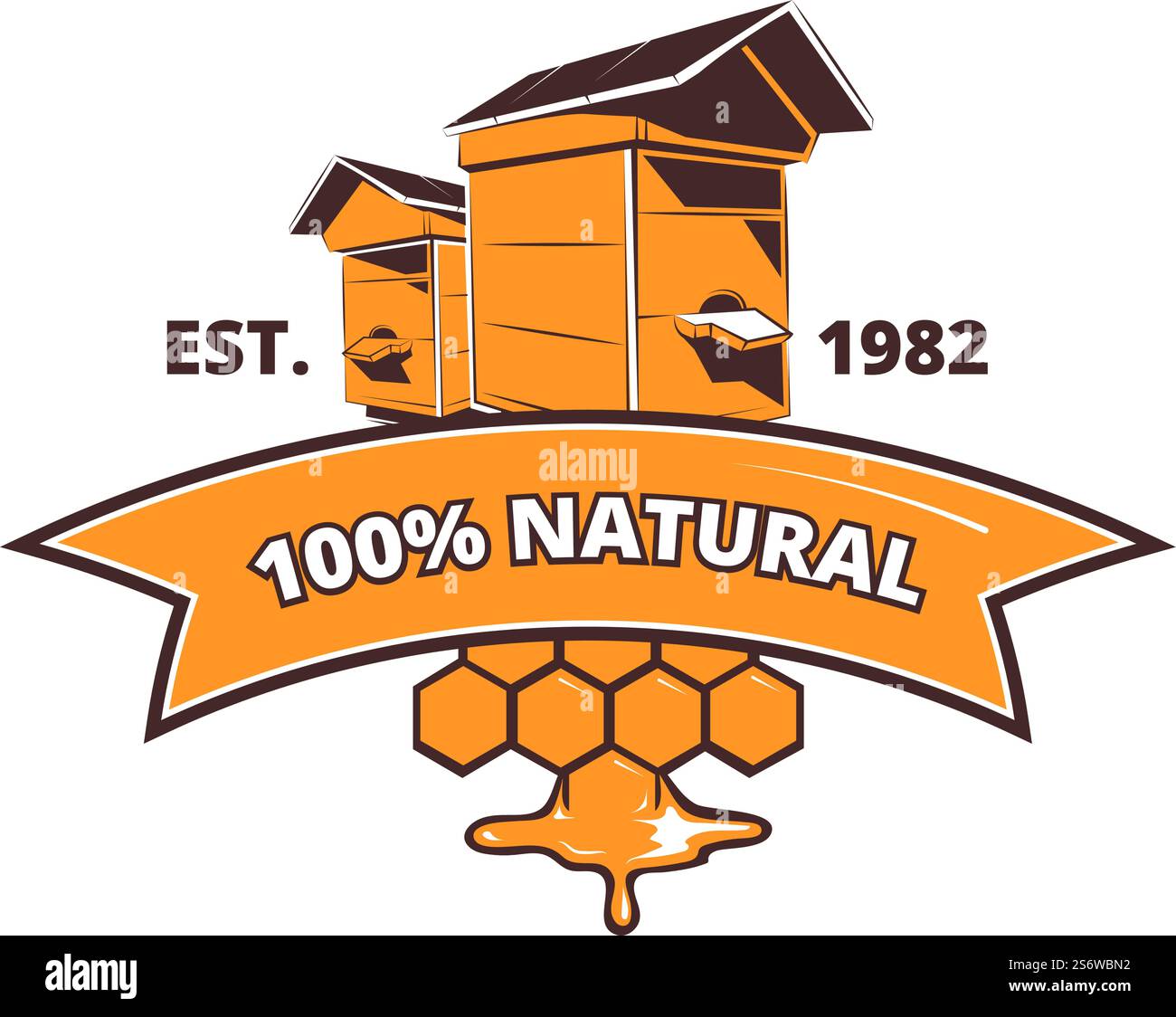 Dripping honey and hive logo vintage beekeeper emblem hi-res stock ...