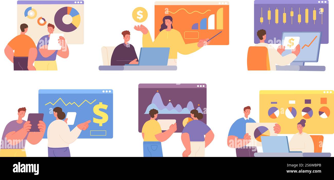 Finance analysis characters. Funding advice, budget planning. Office ...