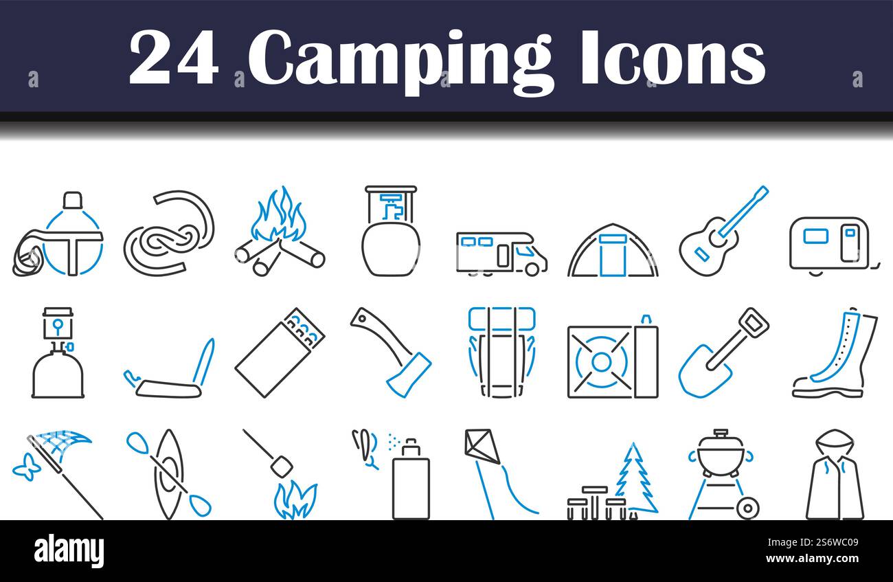 Camping Icon Set. Editable Bold Outline With Color Fill Design. Vector ...