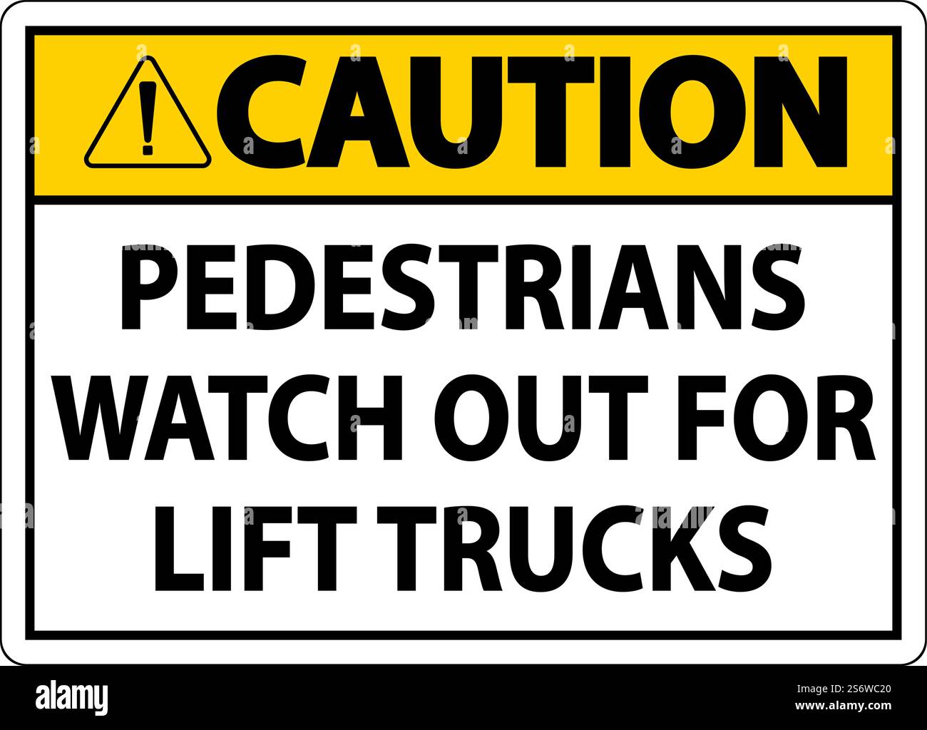 Caution Pedestrians Watch For Lift Trucks Sign On White Background ...