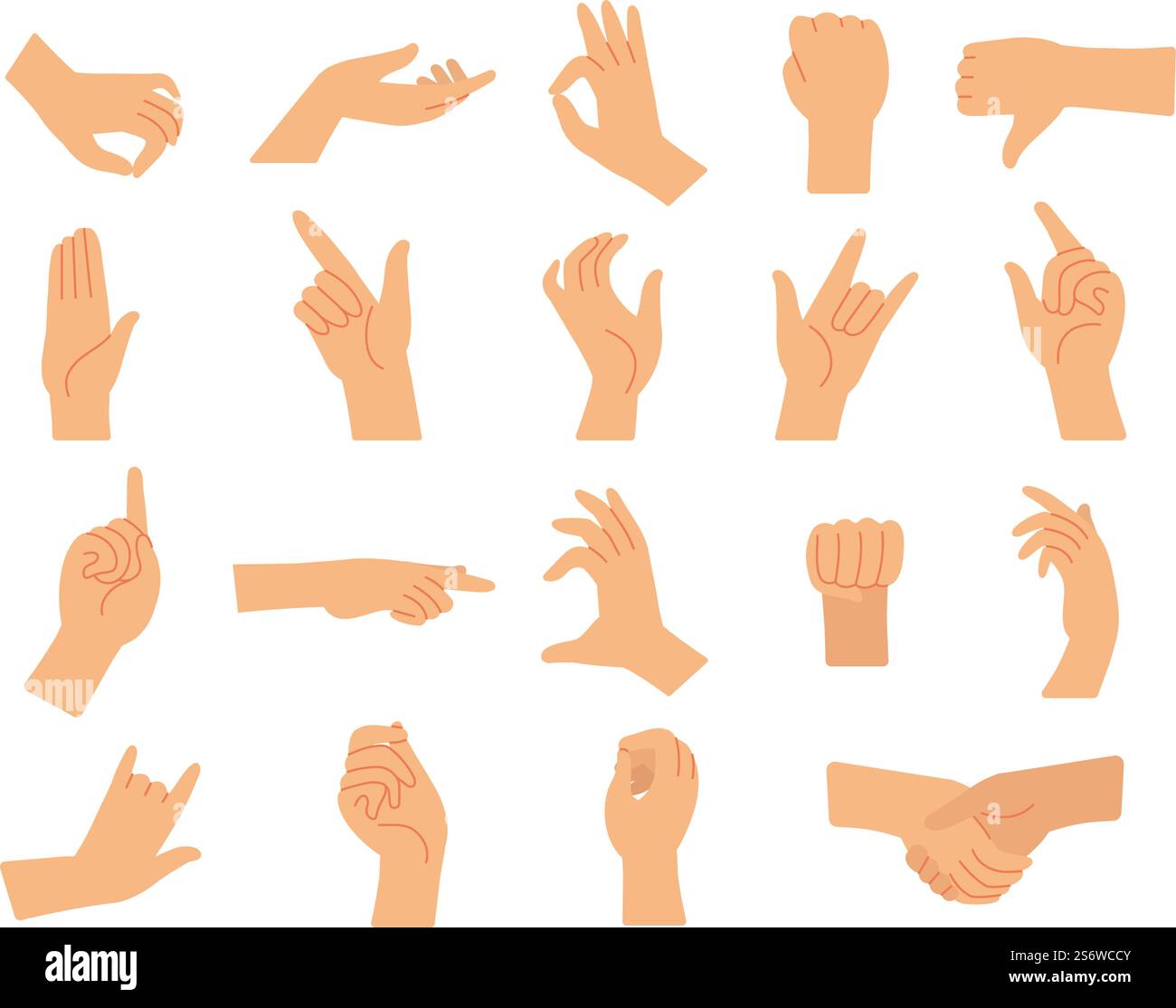 Isolated hands gestures. Isolated hand gesture, arm showing different signs. Body parts, finger ...