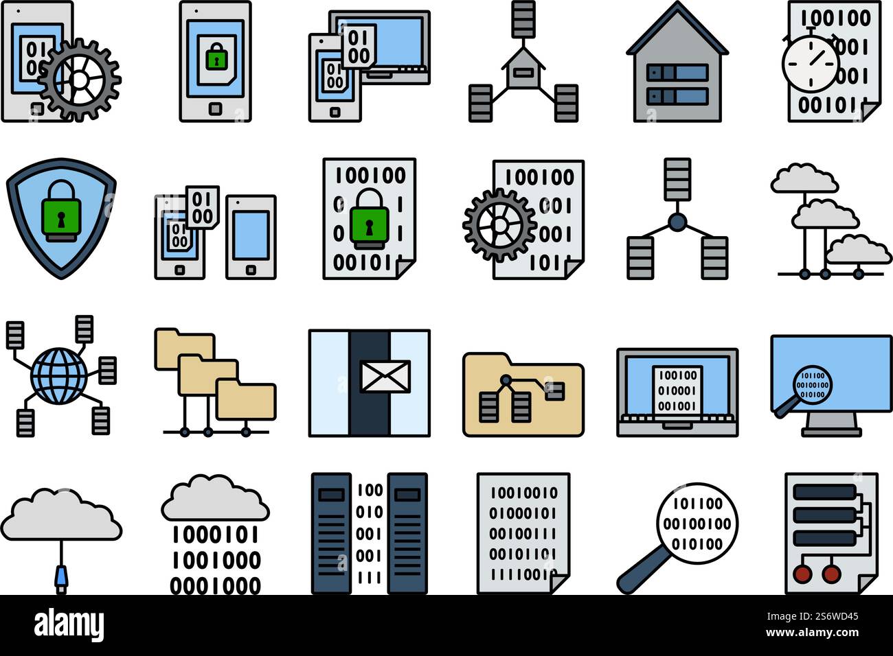 Data Icon Set. Editable Bold Outline With Color Fill Design. Vector ...
