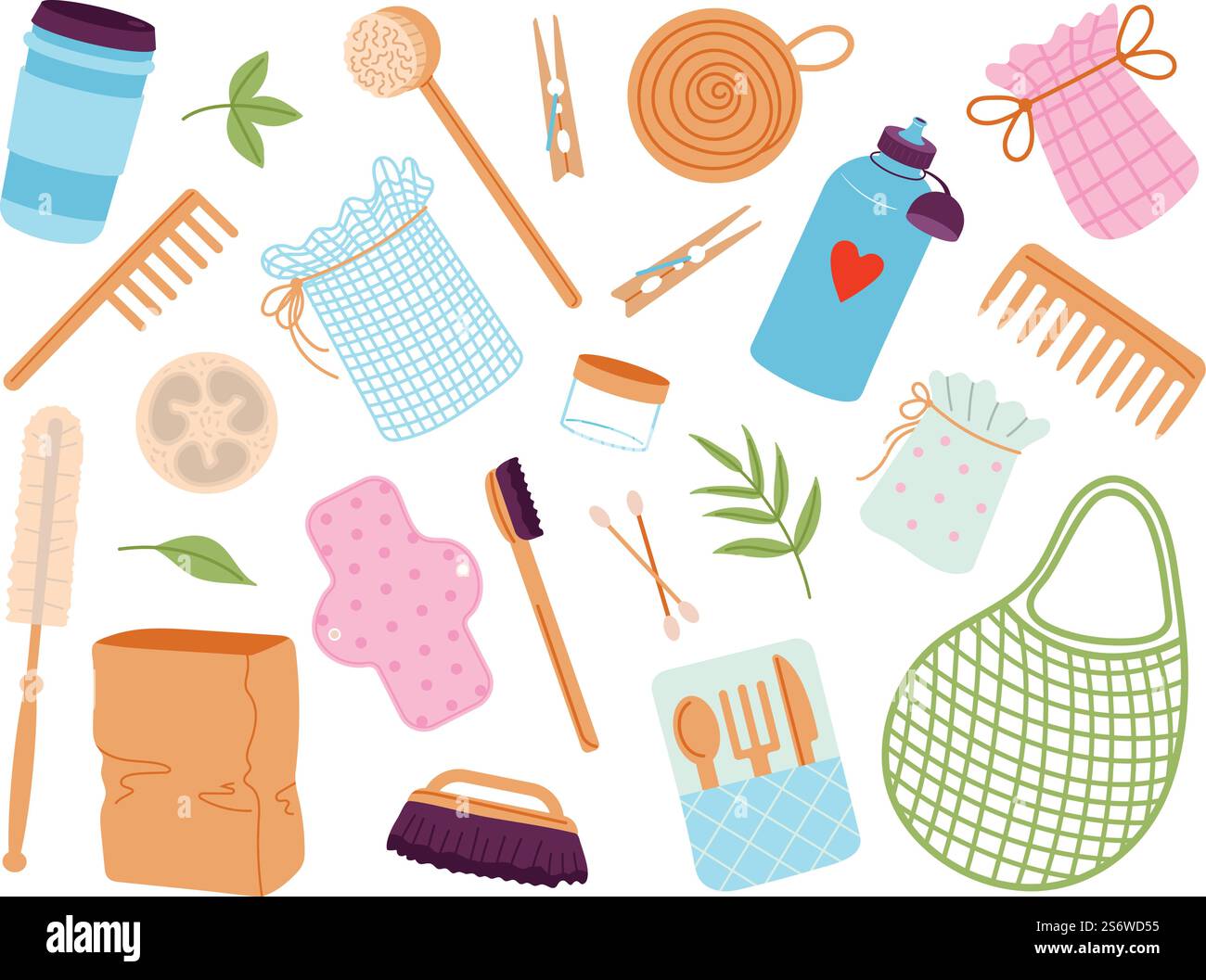 Zero waste items. Reusable container, wood brushes and wasted plastic ...