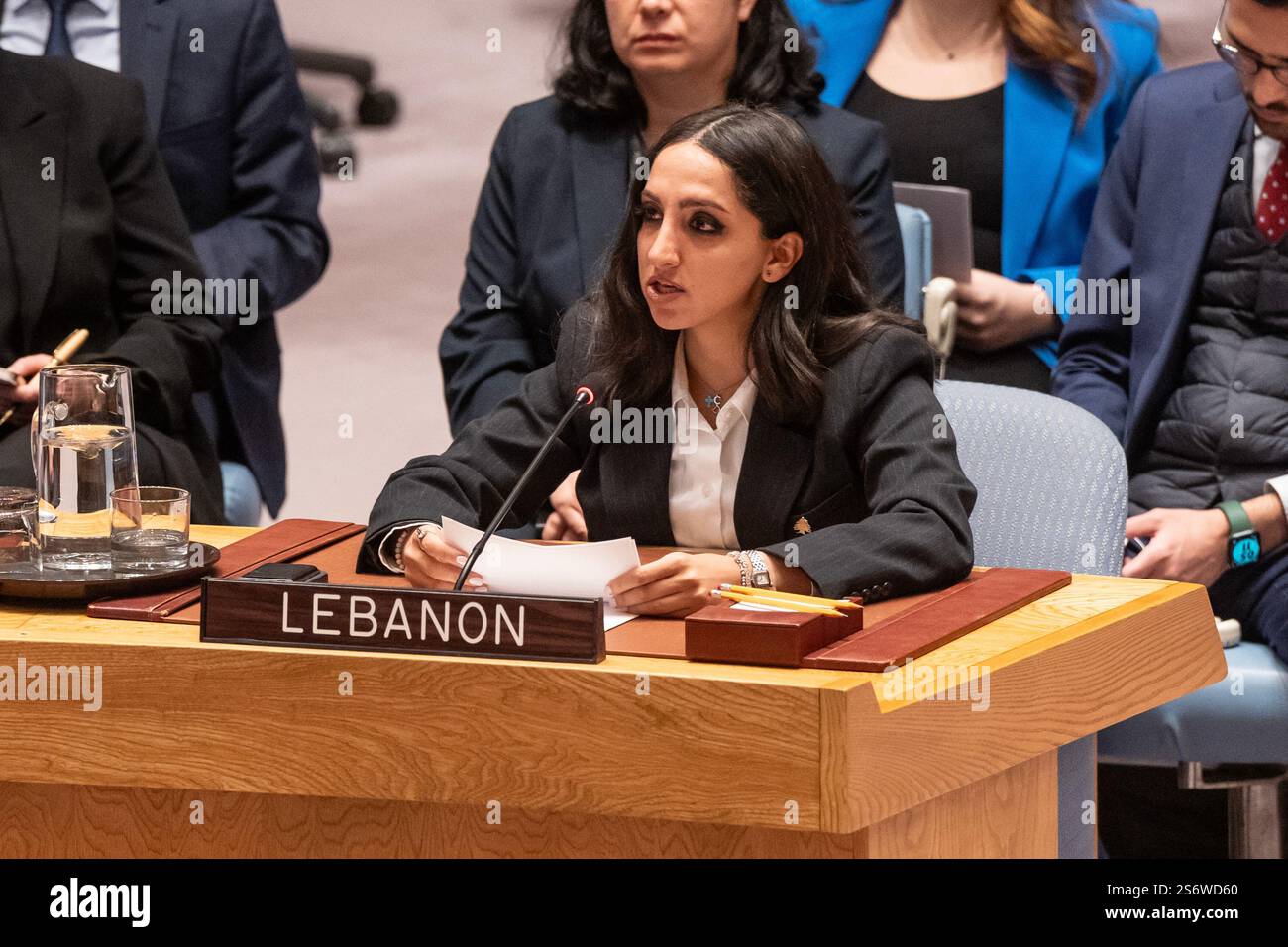 New York, USA. 17th Jan, 2025. Rawa Zoghbi, Counsellor of the Lebanon ...
