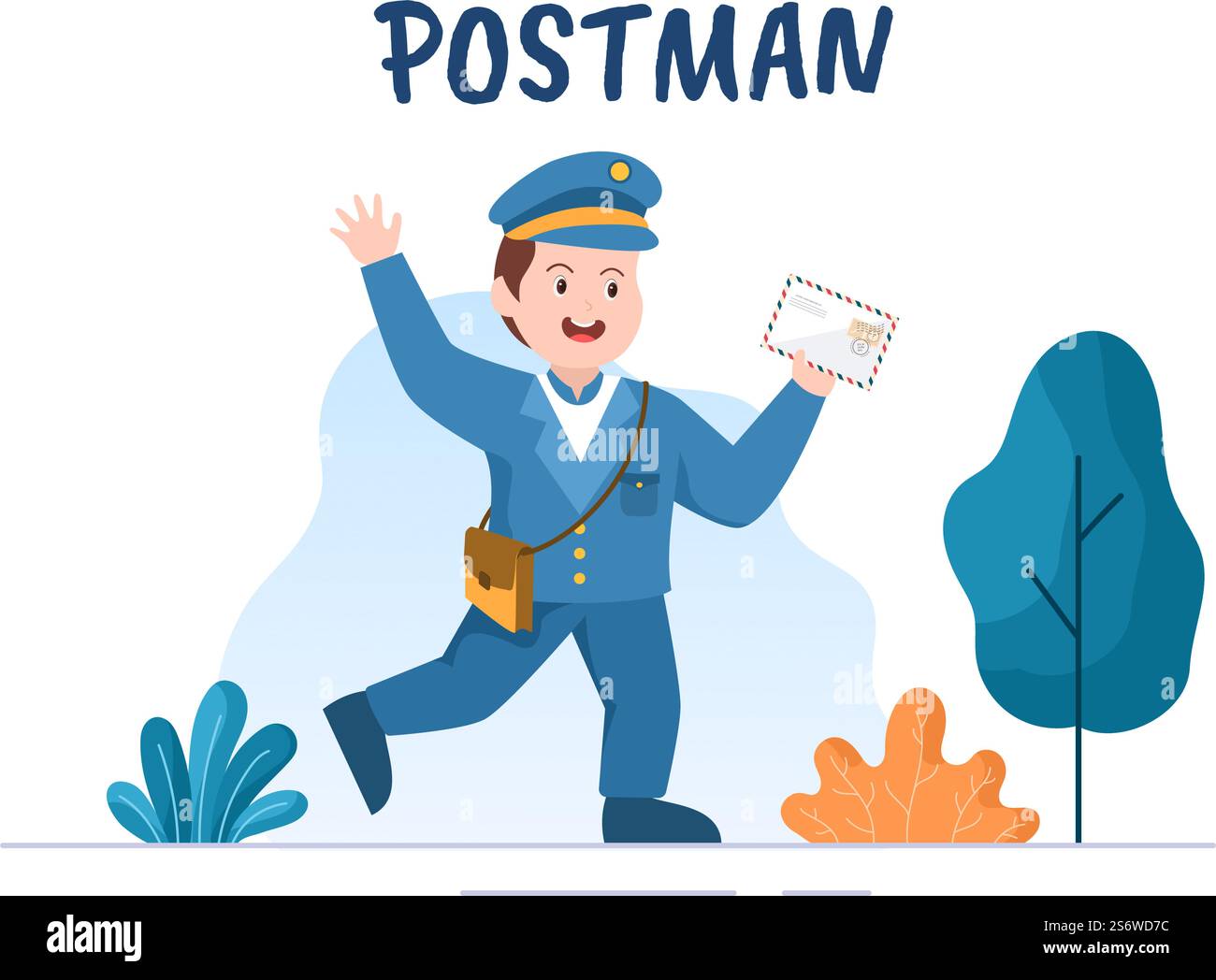 Postman Cartoon Vector Illustration Wearing a Uniform Carrying a Backpack Containing Letters to ...
