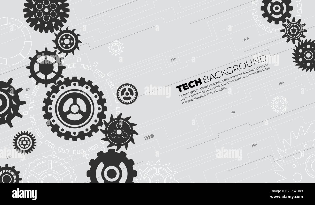 Gears tech background. Conceptual mechanics, gear elements banner ...