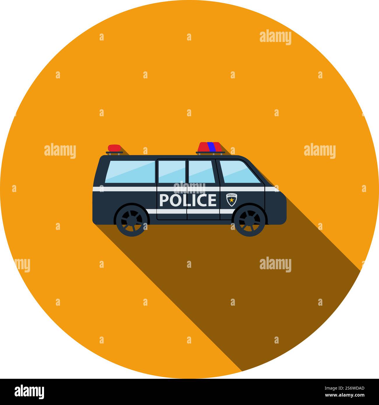 Police Van Icon. Flat Circle Stencil Design With Long Shadow. Vector Illustration Stock Vector ...