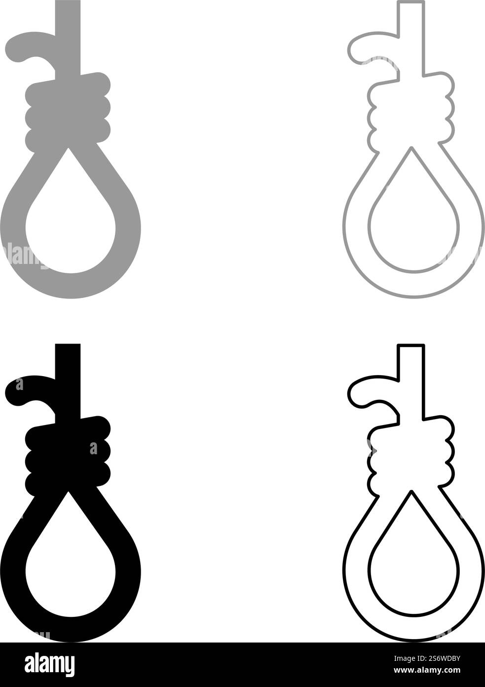 Loop for gallows hangman’s noose Rope suicide lynching set icon grey ...