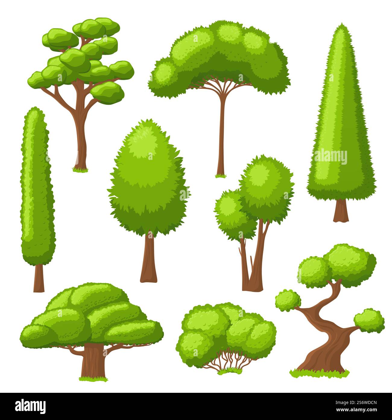 Forest tree collection. Simple trees, green environment isolated ...