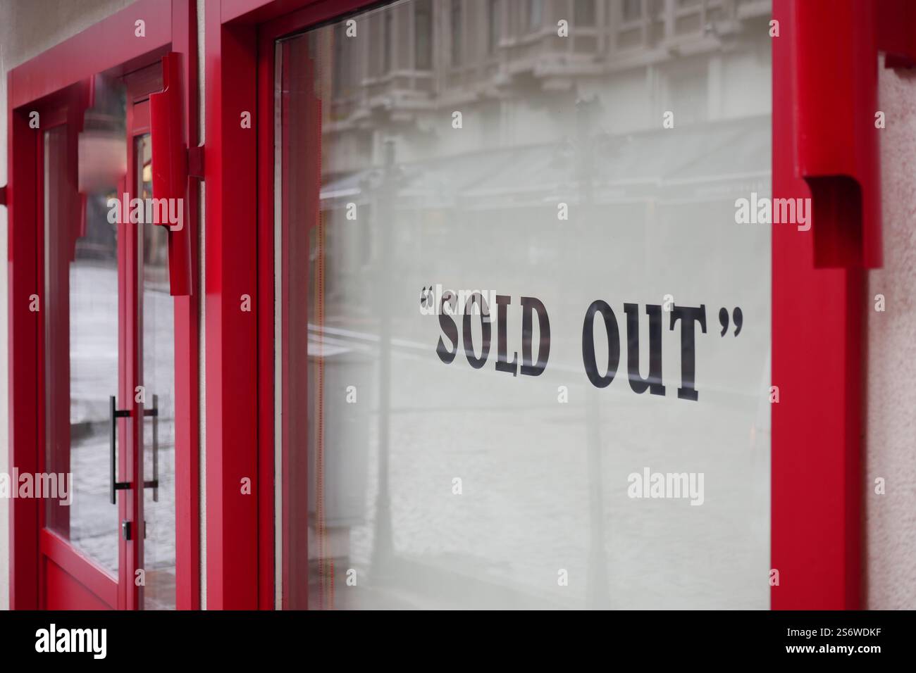 There is a Sold Out Sign prominently displayed on the Retail Store ...