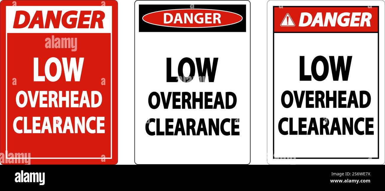 Danger Low Overhead Clearance Sign On White Background Stock Vector ...