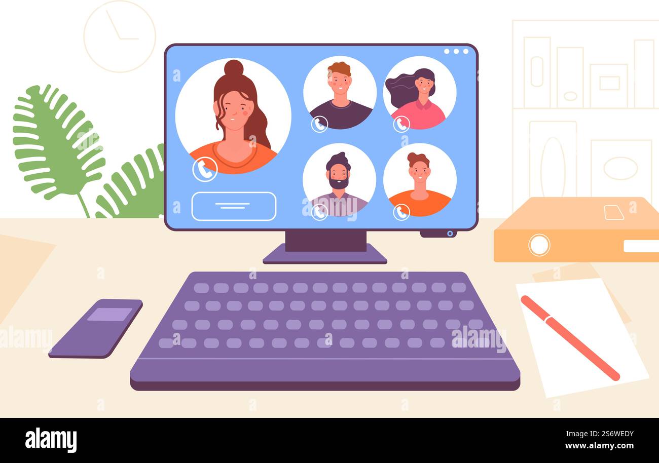 Video conference. Online work chat, business team communication ...